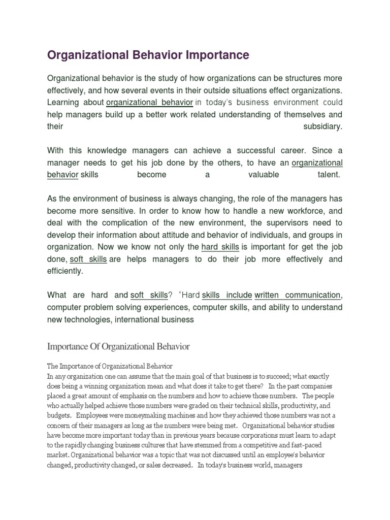 Organizational Behavior Importance | PDF | Organizational Behavior ...