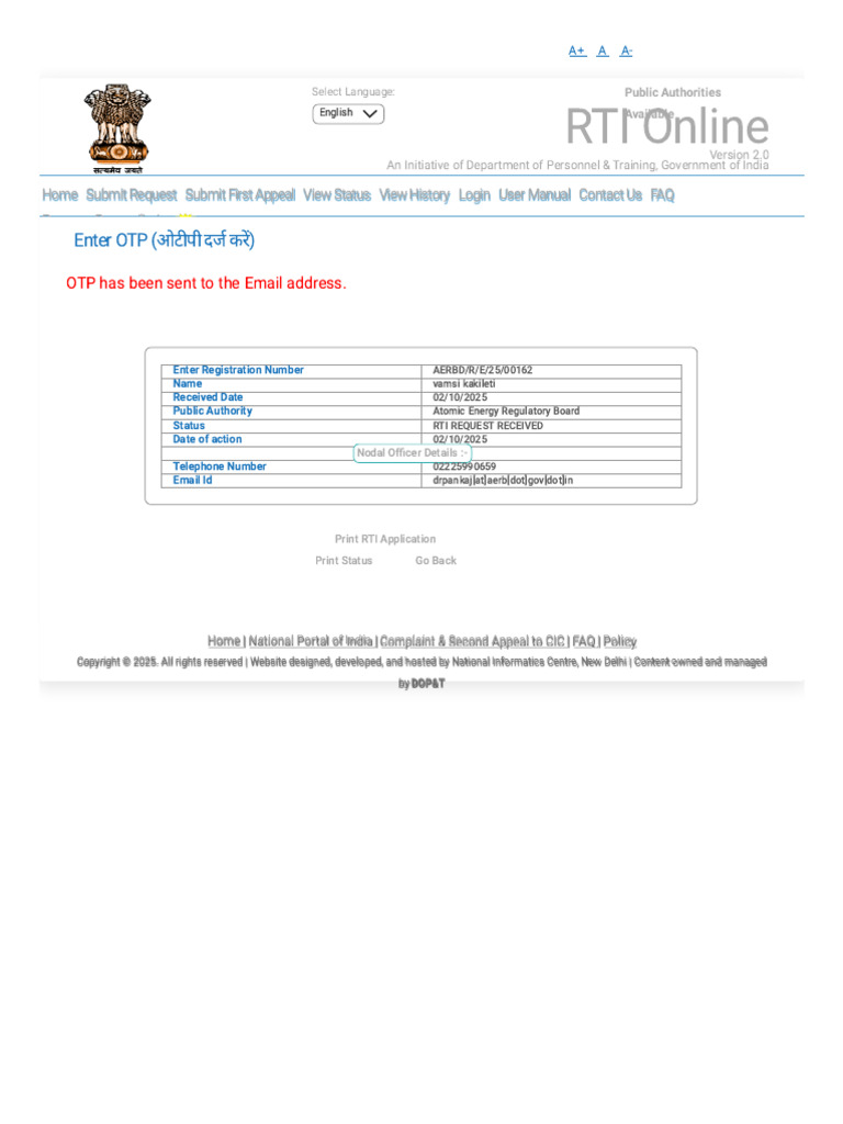 RTI Online - Online RTI Information System | PDF