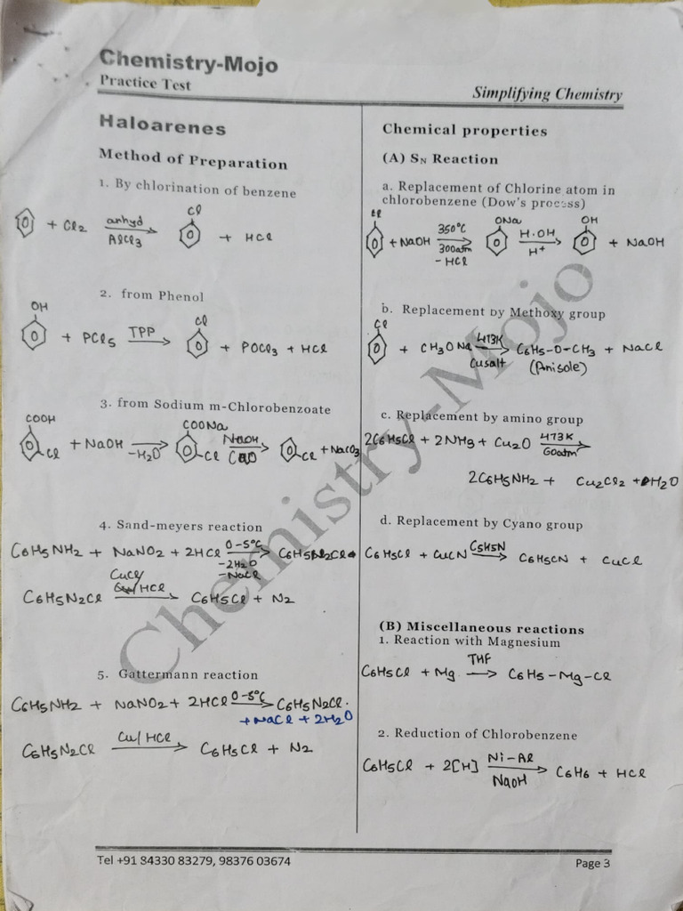 Organic Sheets For Class 12 All Reactions | PDF