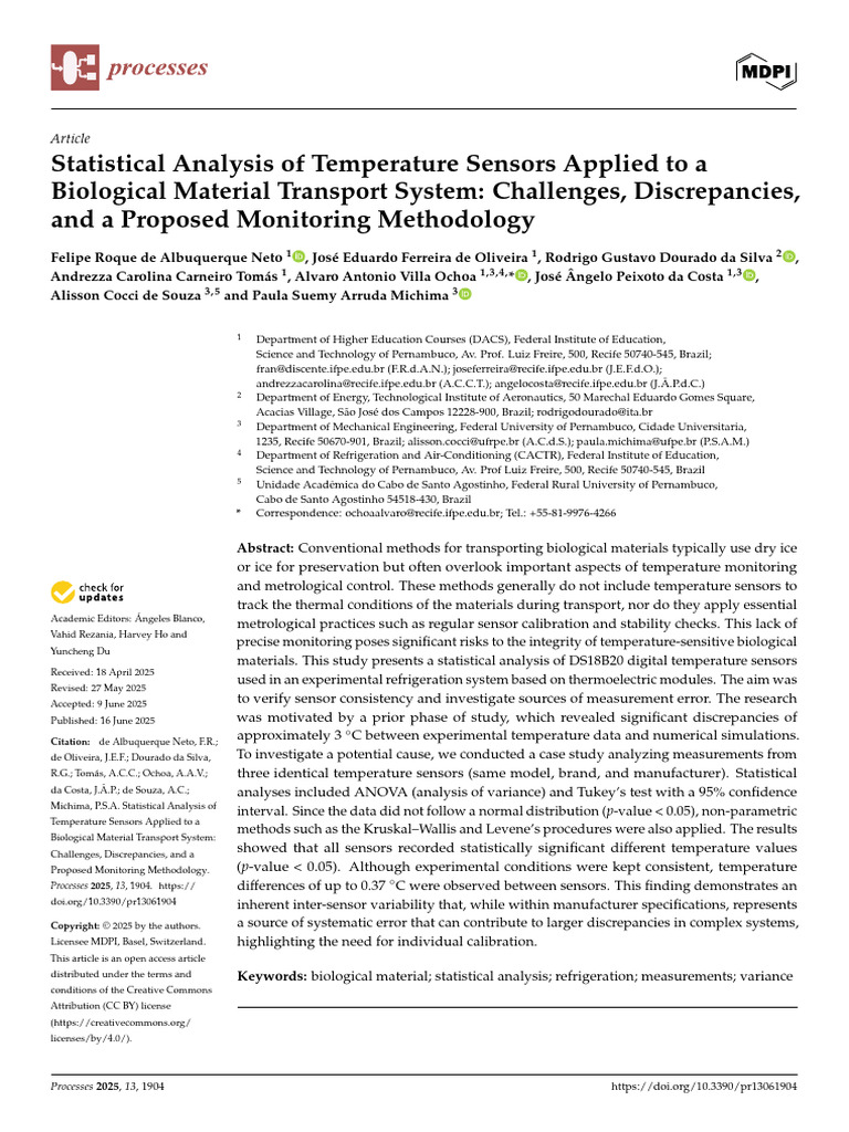 Statistical Analysis of Temperature Sensors Applied To A Biological ...