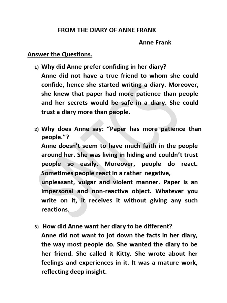 From The Diary of Anne Frank Notes | PDF