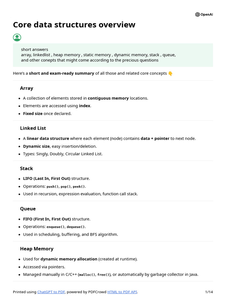 Core Data Structures Overview | PDF | Queue (Abstract Data Type) | Pointer (Computer Programming)