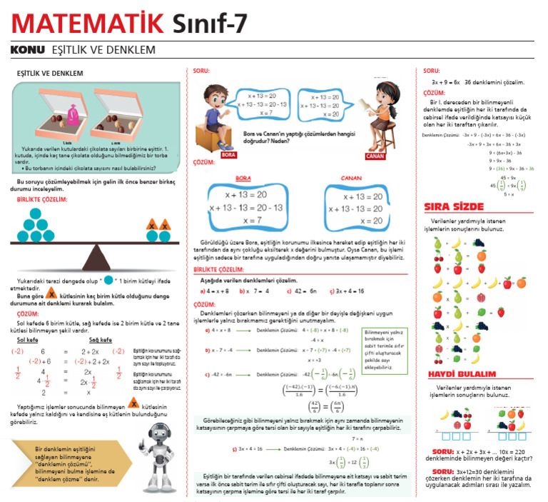 Matematik 7 061 Esitlik Ve Denklem 62f272a0515da308564269 | PDF