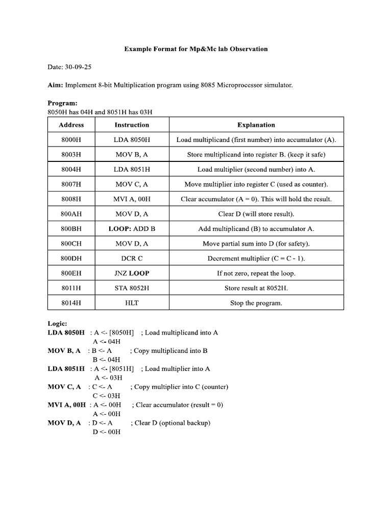 MPMC Lab FORMAT | PDF