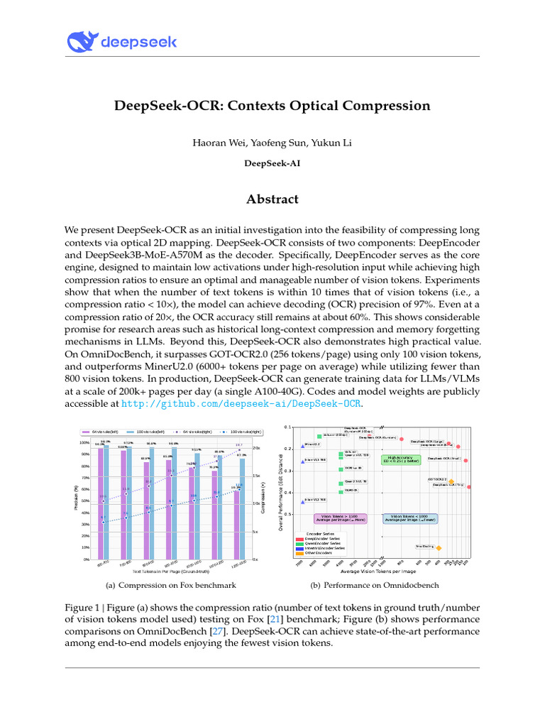 DeepSeek-OCR: Efficient Context Compression | PDF | Data Compression ...