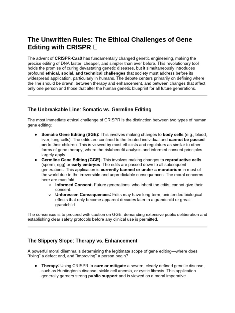 Ethical Challenges of CRISPR Gene Editing | PDF | Gene Therapy | Genetics