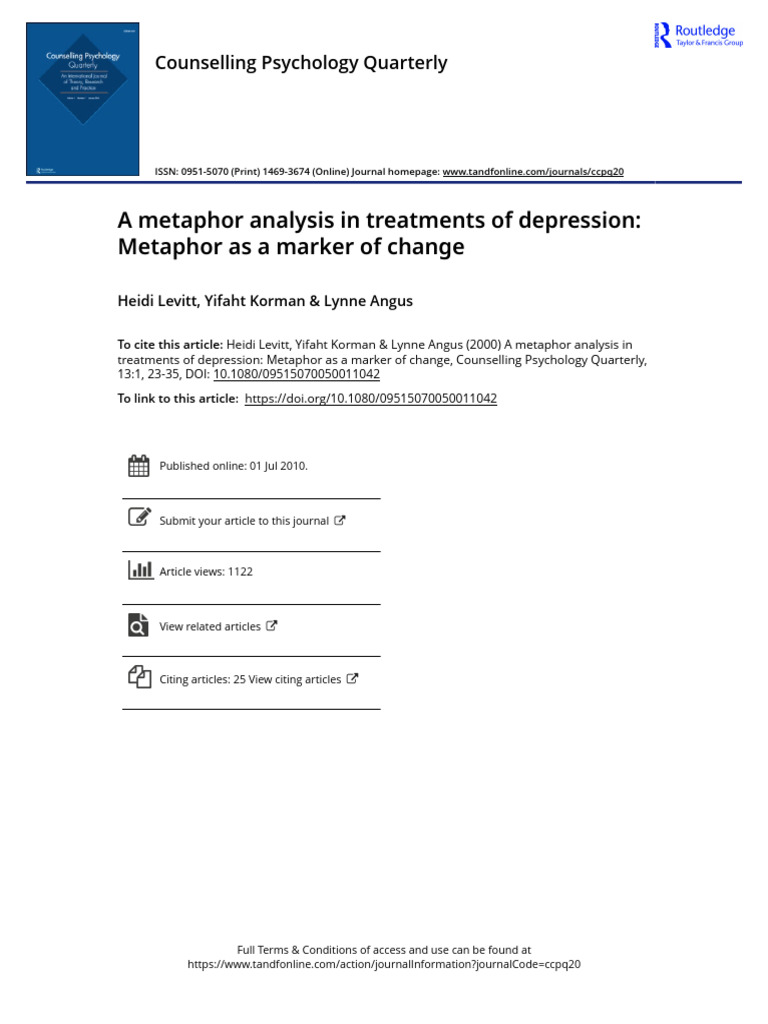 A Metaphor Analysis in Treatments of Depression Metaphor As A Marker of ...