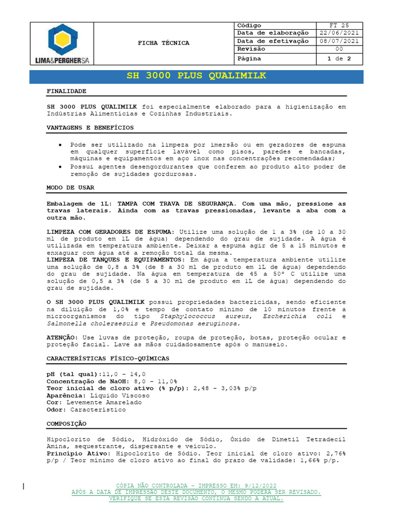 SH 3000 Plus Qualimilk 4x5l 37e9d890 Ficha Tecnica | PDF | Hidróxido de ...