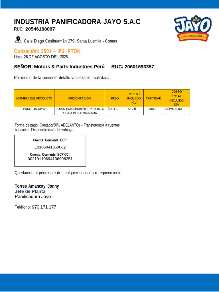 Motors & Parts Industries Perú COTIZACION 202501 | PDF