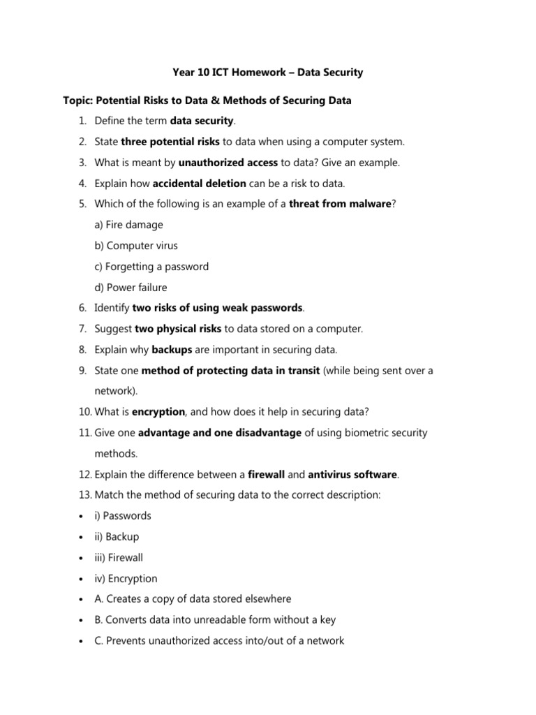 Home Work Year 9 &10 ICT Homework | PDF | Security | Computer Security
