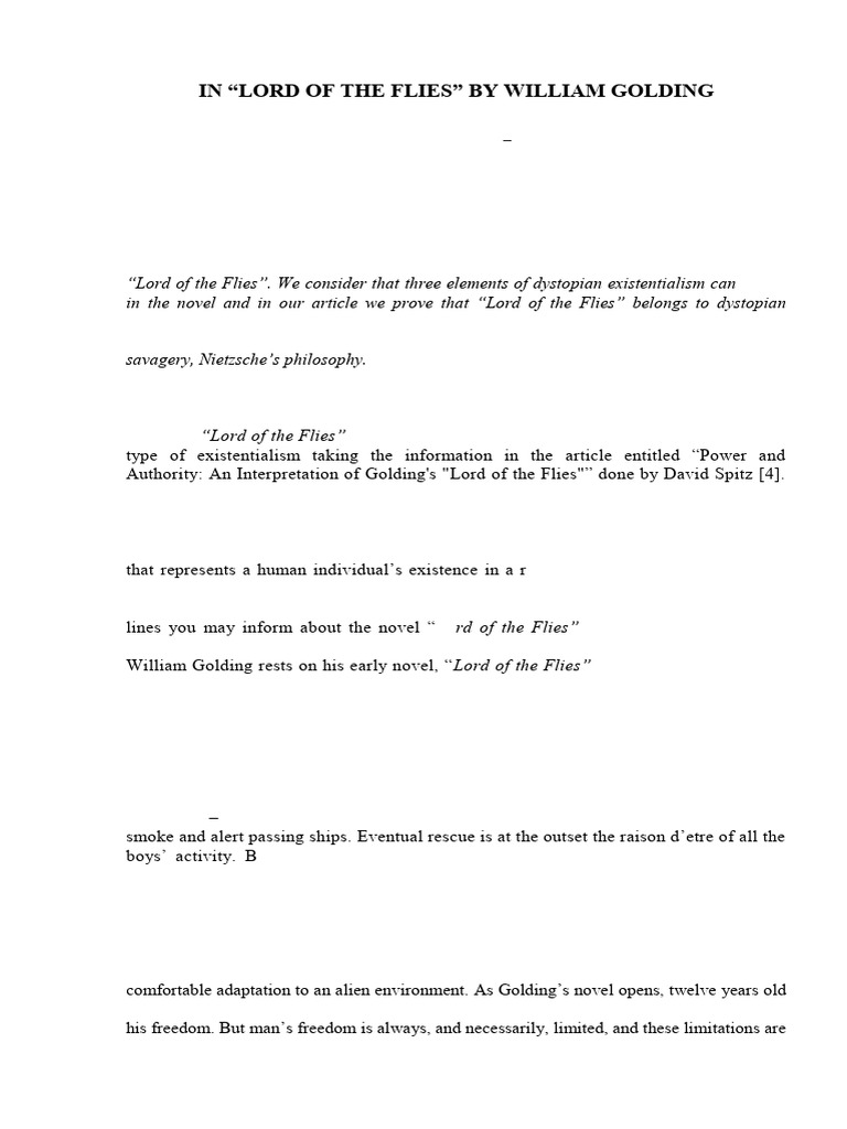 Dystopian Existentialism and Its Reflection in Lord of The Flies by ...