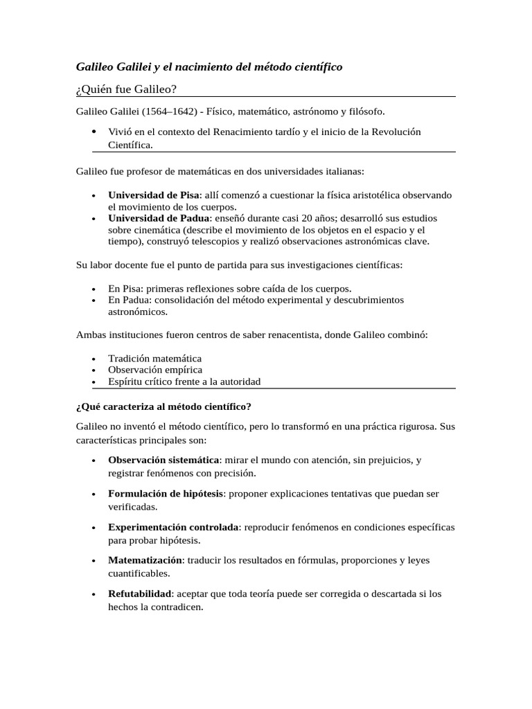 Galileo Galilei y El Nacimiento Del Método Científico | PDF | Galileo ...