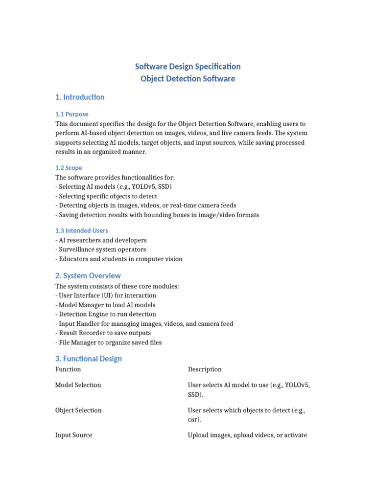 Object Detection Software Design | PDF | User Interface | System