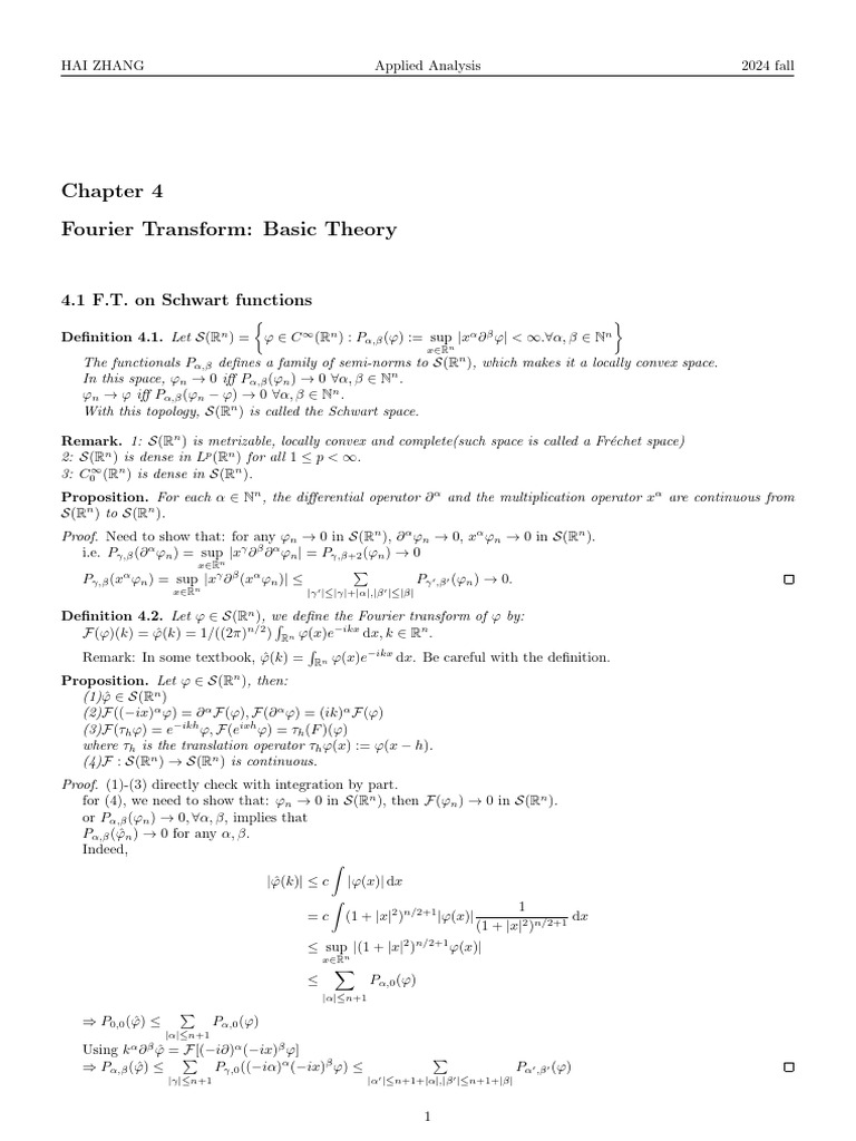 Applied_analysis-chapter 4 | PDF | Distribution (Mathematics) | Fourier Series