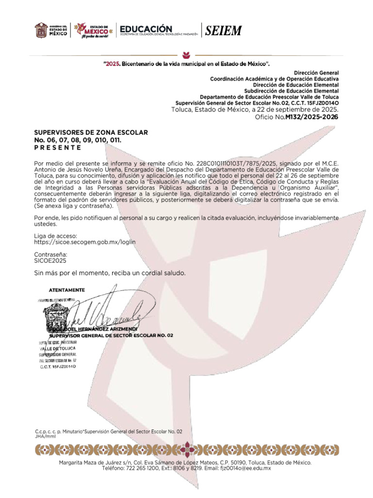 Oficio M132 Evaluación Anual | PDF