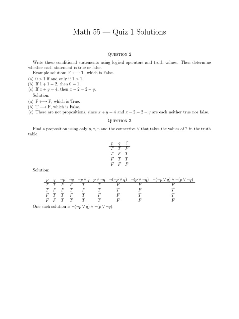 Math 55 Quiz 1 Solutions Fall 2024 | PDF