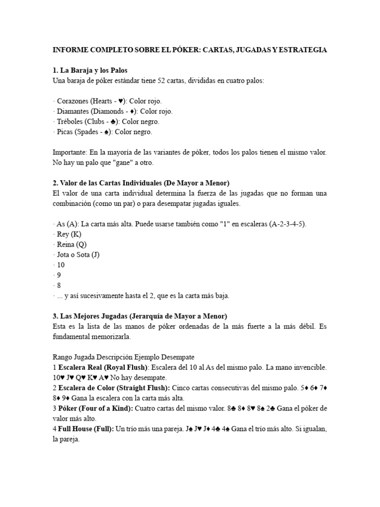 Guía Completa del Póker: Jugadas y Estrategia | PDF | Póker | Juego de azar