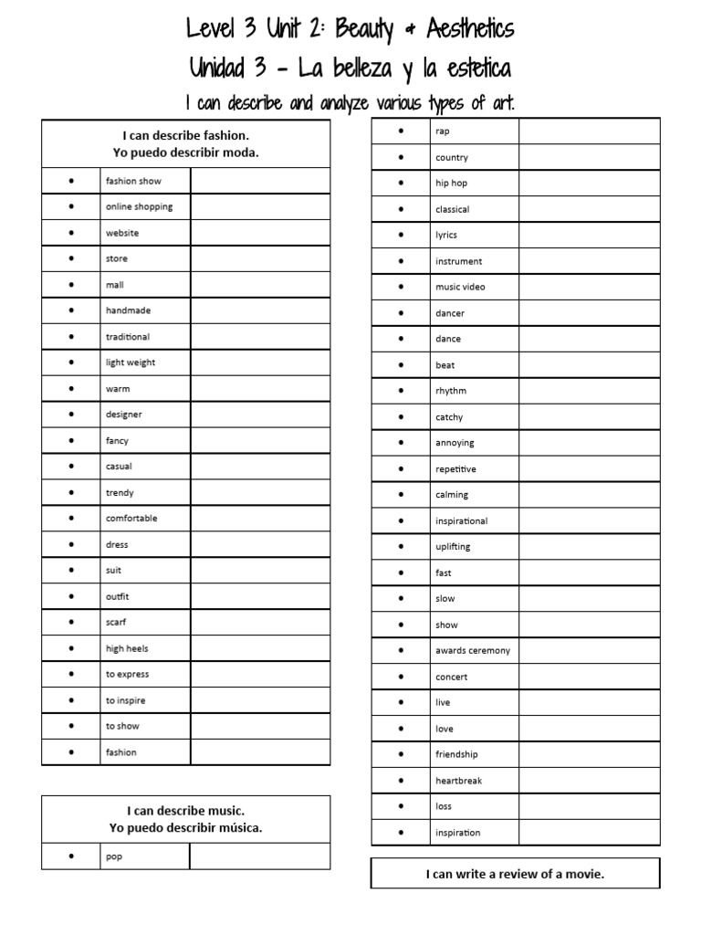 Level 3 Unit 2 Vocabulary 2 | PDF | The Arts