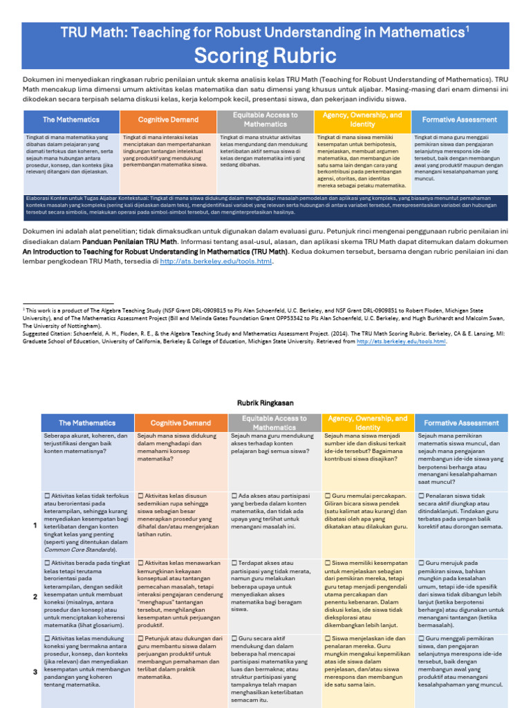The TRU Math Rubric Guide | PDF