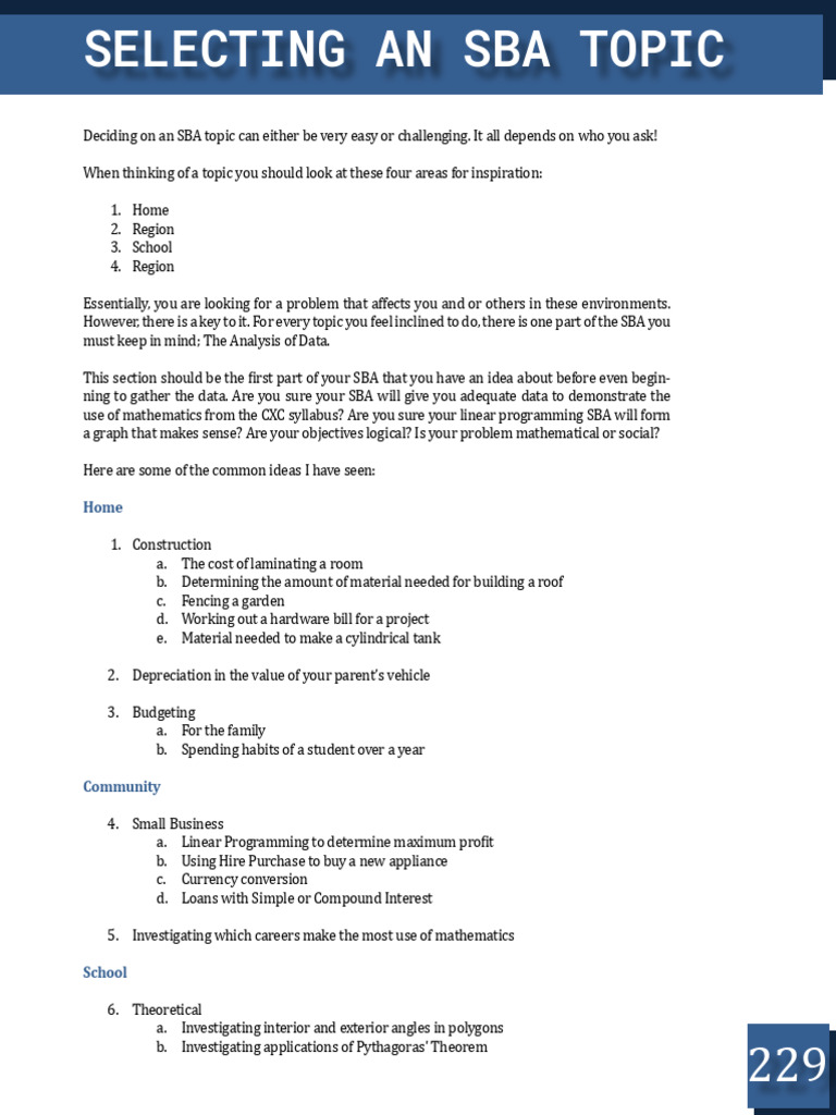 Selecting An SBA Topic by K.S. | PDF | Statistics | Mathematics