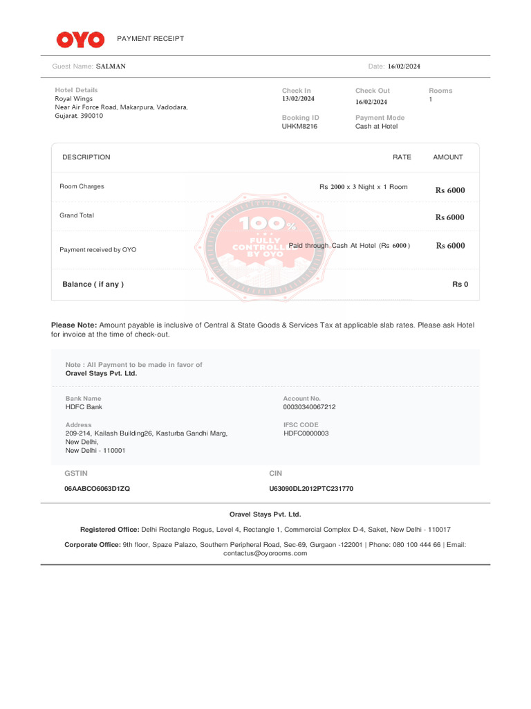 Oyo Bill | PDF | Financial Services | Money