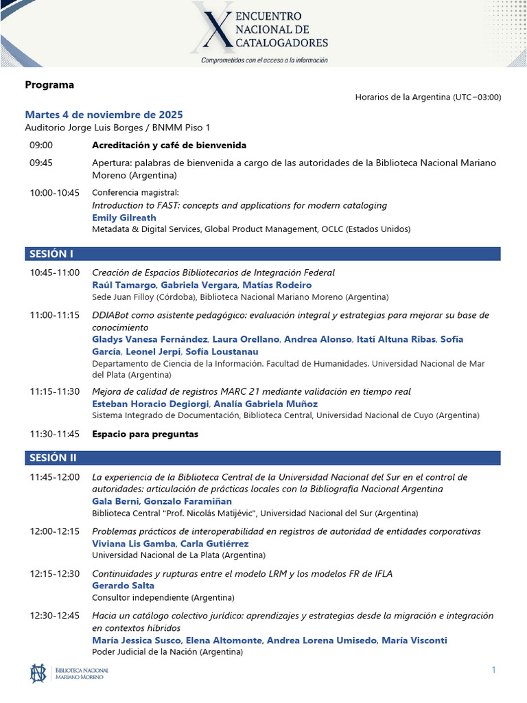 Encuentro Nacional de Catalogación 2025 | PDF | Educación en artes ...