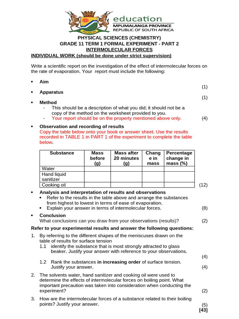 Revised Grade 11 Term 1 Chemistry Formal Experiment-part2 (1) | PDF ...