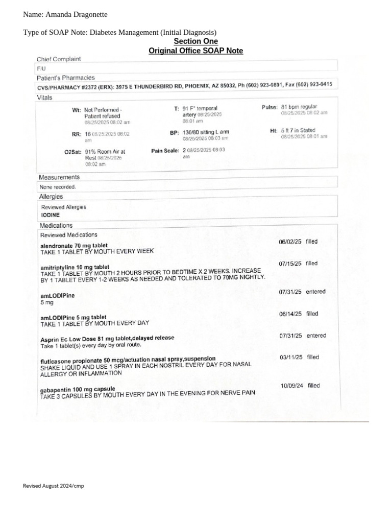 SOAP Note 1 DM 663 Dragonette | PDF | Diabetes | Hypertension