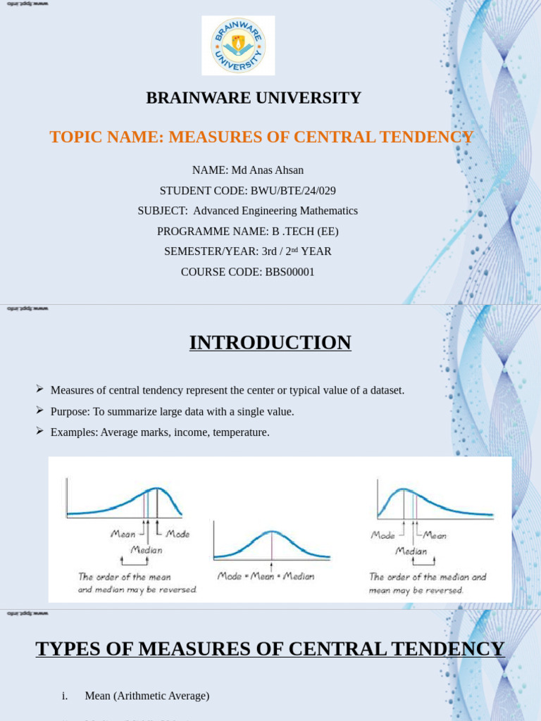 Measures of Central Tendency | PDF | Mean | Mode (Statistics)