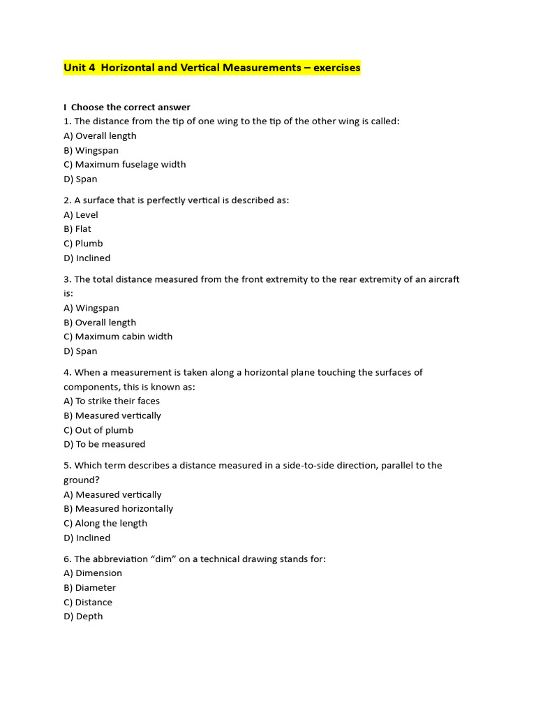 Unit 4 Horizontal and Vertical Measurements - Exercises SV | PDF ...