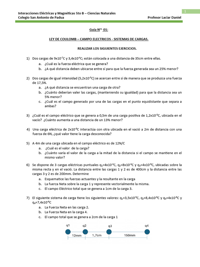 Guia 01 - Ley de Coulomb - Campo Electrico | PDF | Fuerza | Campo eléctrico