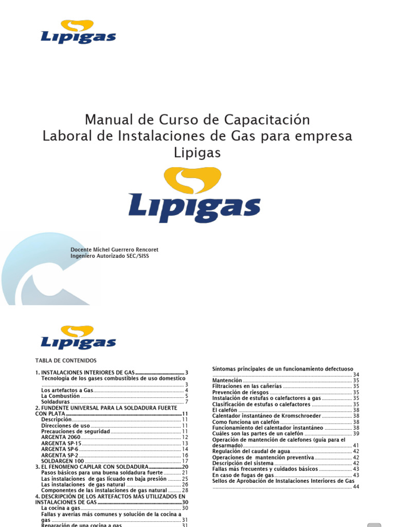 MANUAL Instalaciones de Gas Lipigas | PDF | Combustión | Soldadura