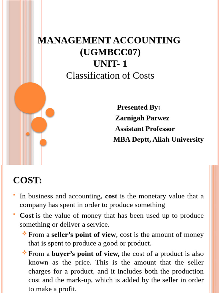 Unit-1 - Classification of Cost | PDF | Cost | Expense