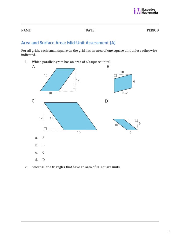 Grade6 1 Mid Unit Assessment (A) Assessment | PDF