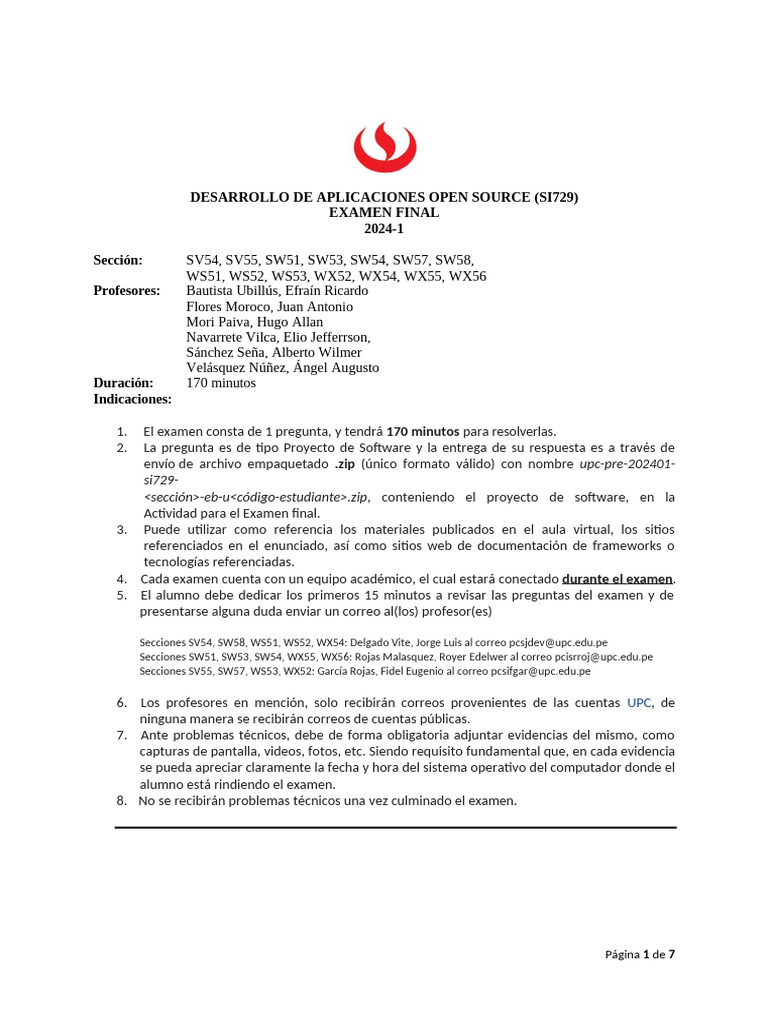 Upc Pre 202401 Si729 Examen Final v1 | PDF | Base de datos relacional | Geriatría