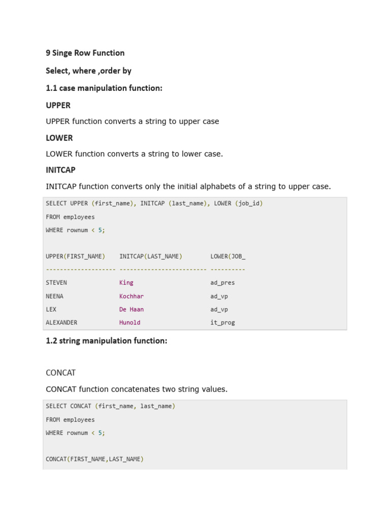 Single Row Function | PDF