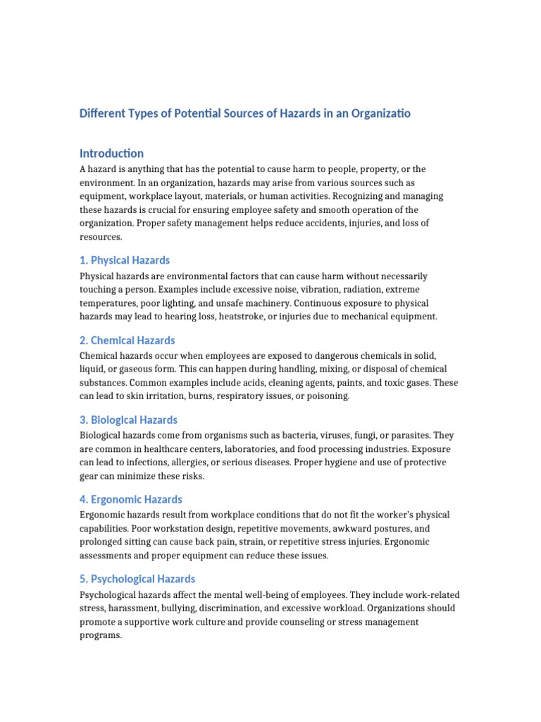 Sources of Workplace Hazards | PDF | Hazards | Workplace