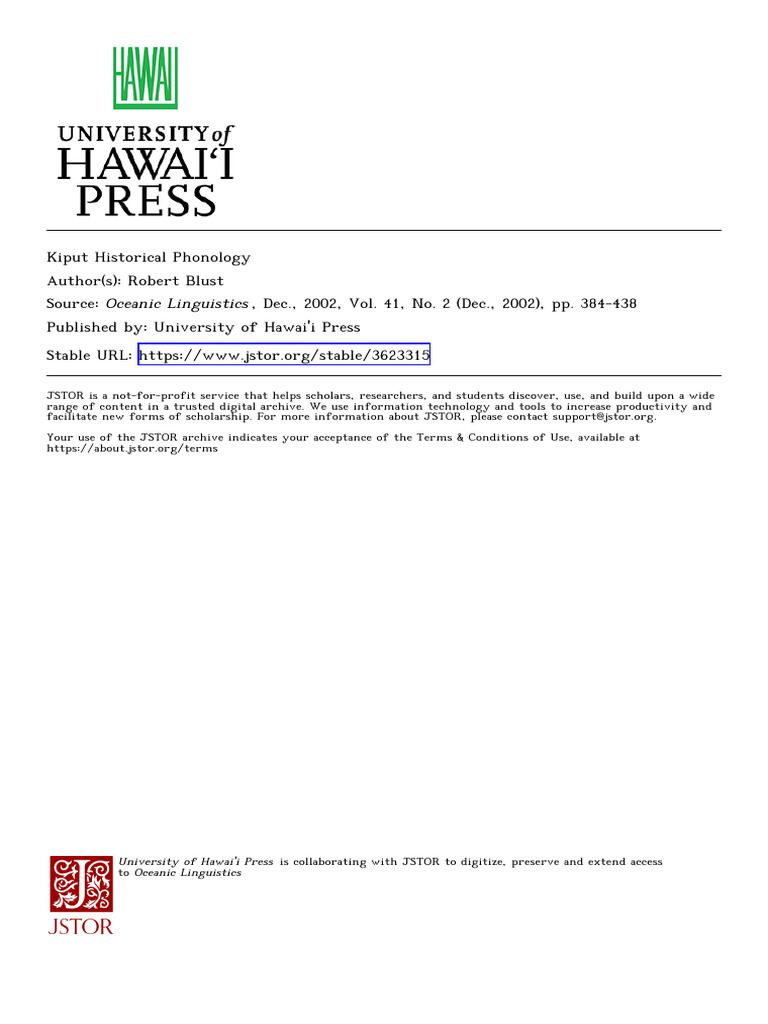Blust - Kiput Historical Phonology-2002 | PDF | Syllable | Stress ...