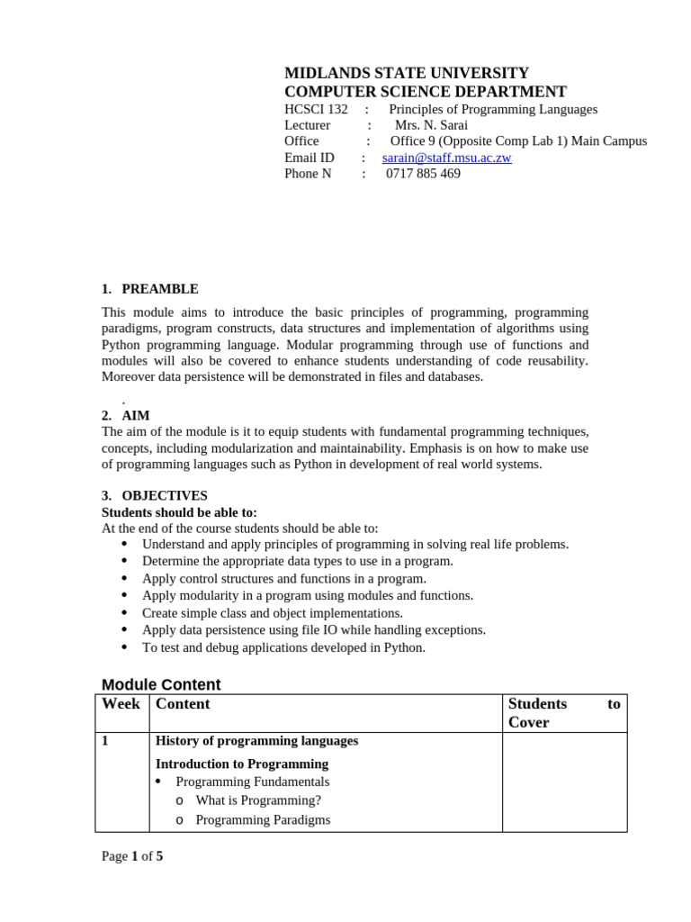 HCSCI 132 Programming Languages MODULE OUTLINE | PDF | Class (Computer Programming) | Computer ...