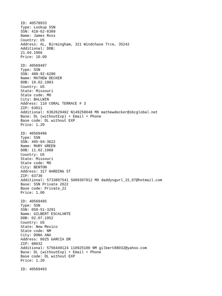 US SSN Lookup Data Records | PDF