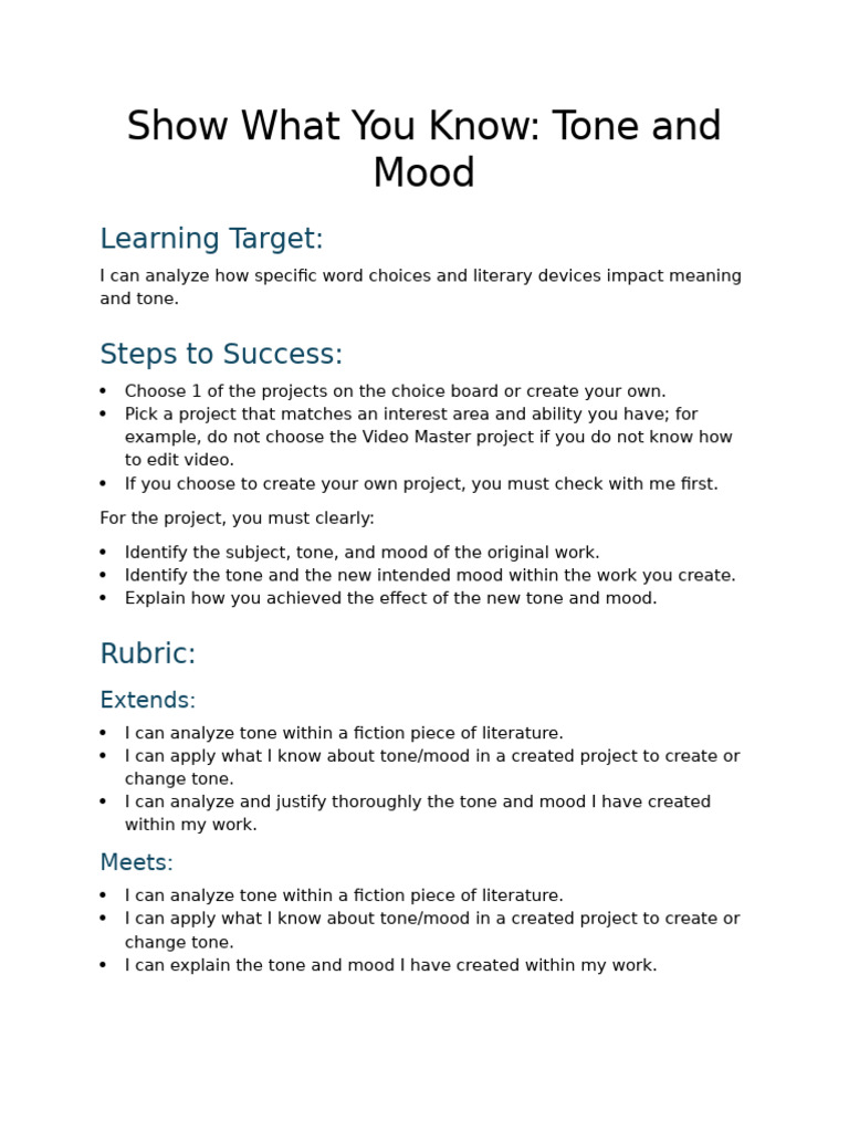 ELA12 Tone and Mood Assignment | PDF