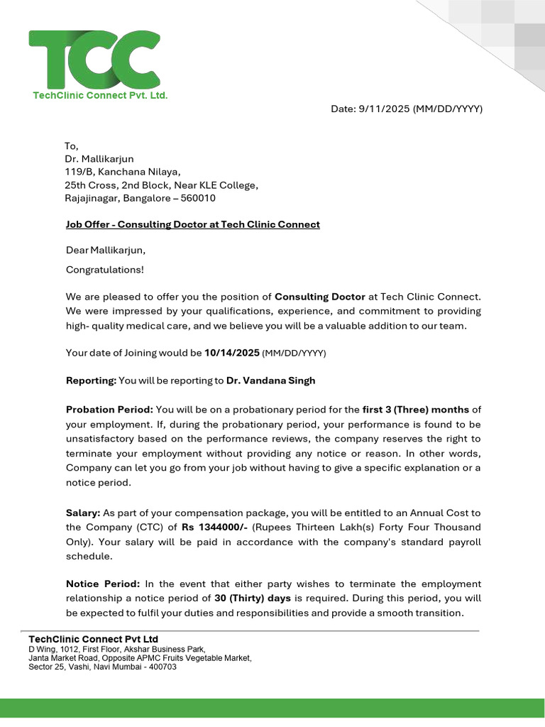 Job Offer for Consulting Doctor Position | PDF | Confidentiality ...