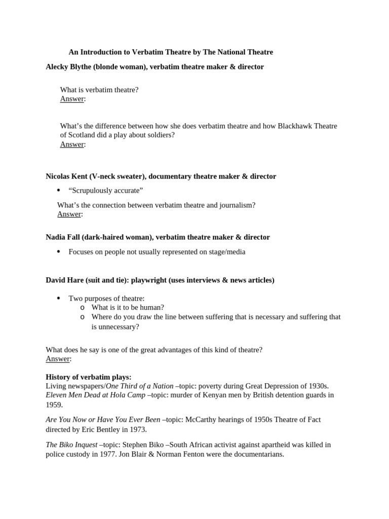 Verbatim Theatre Exercise | PDF