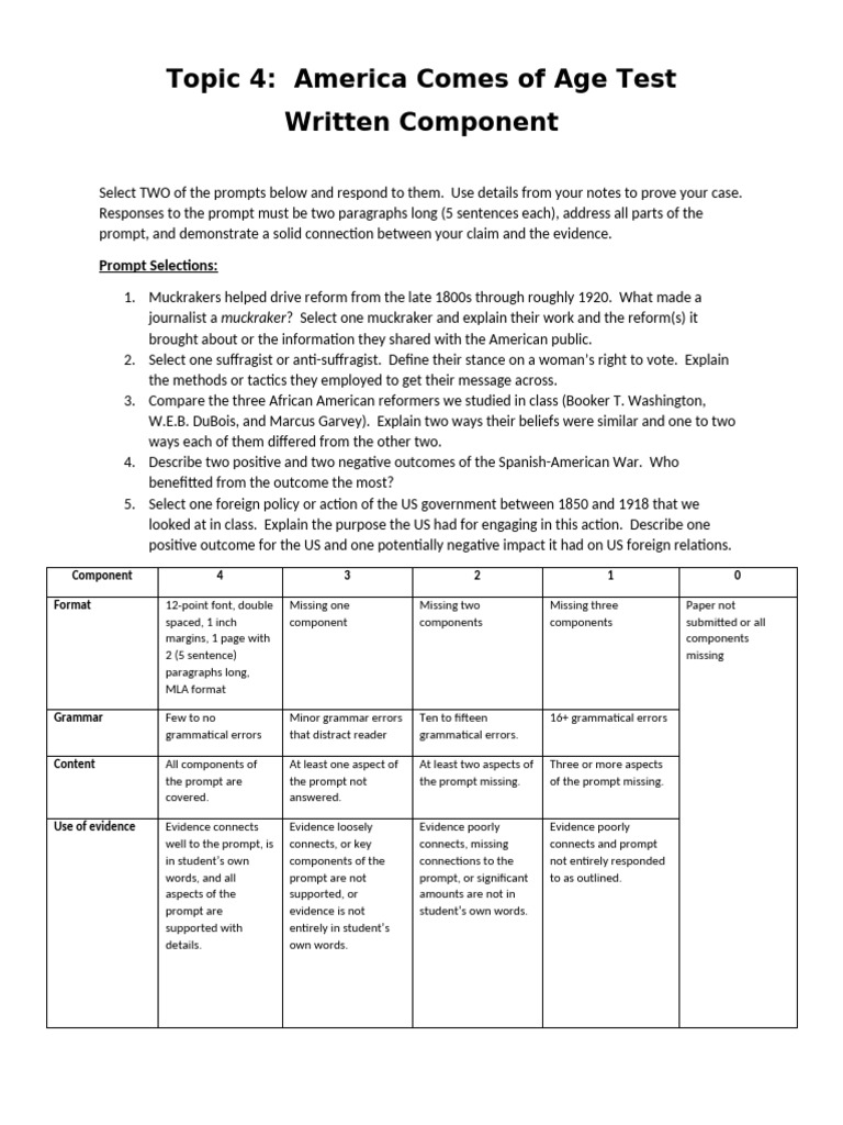 America Comes of Age Test Prompts | PDF | Human Communication