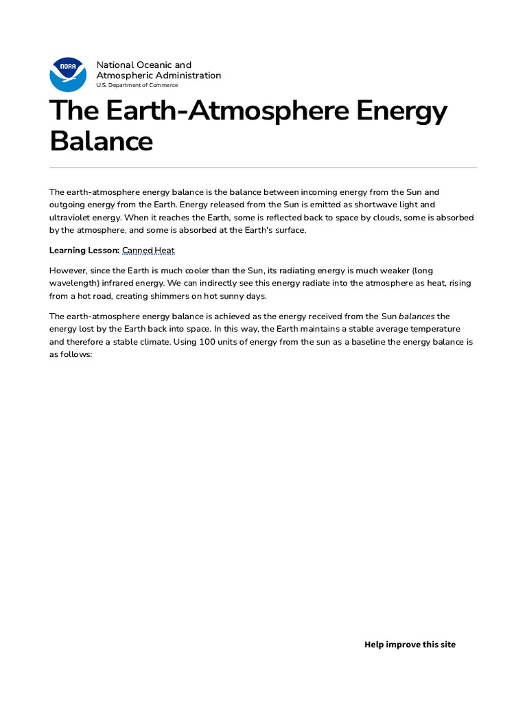 Earth-Atmosphere Energy Balance NOAA | PDF | Atmosphere Of Earth ...