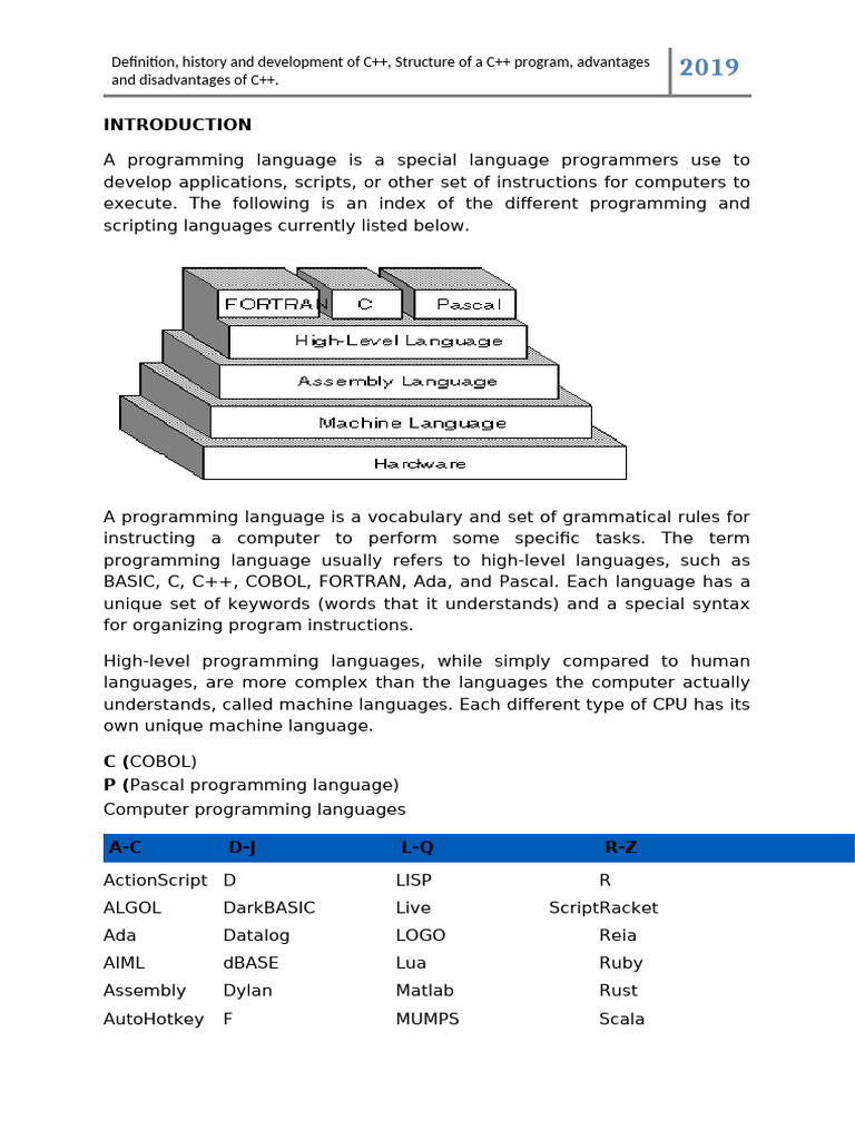 CSC 221 DEFINITION. HISTORY AND DEVELOPMENT | PDF | C++ | Programming Language