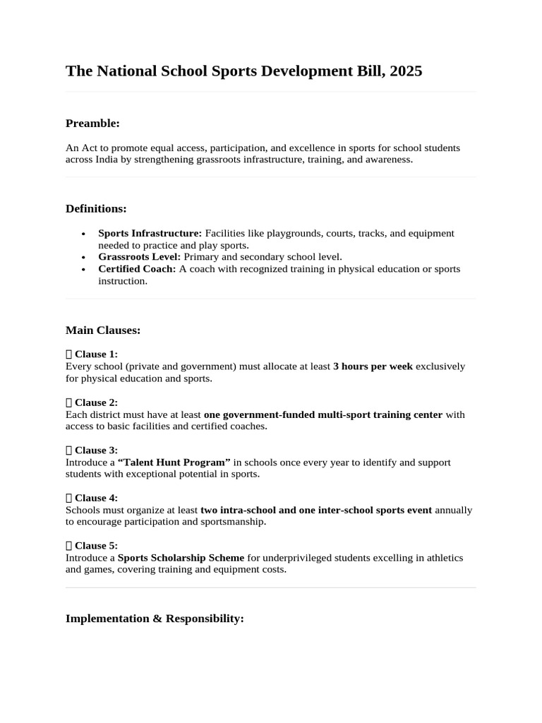 National School Sports Bill Overview | PDF