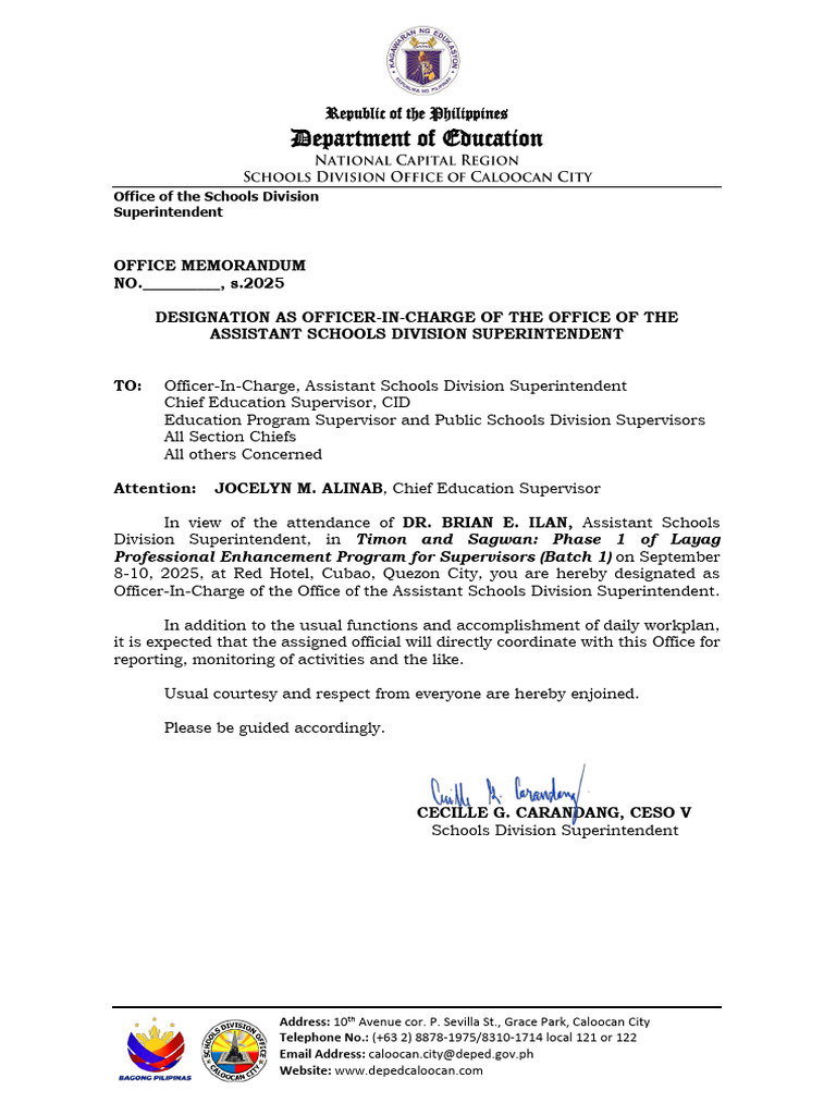 Office Memo OIC MAM JOY September 8 To 10 2025 | PDF