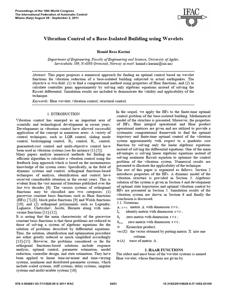 Vibration Control of A Base-Isolated Building Using Wavelet | PDF ...