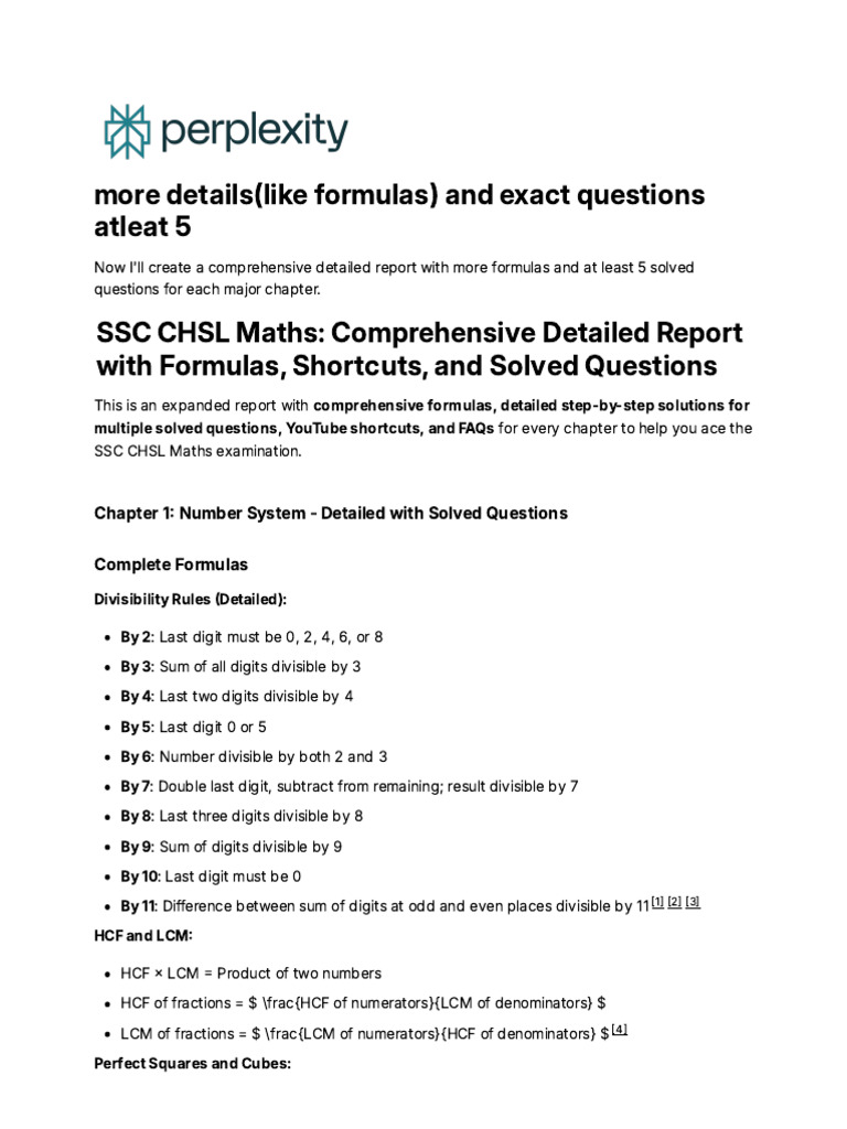 SSC CHSL Maths: Formulas & Solved Questions | PDF | Area | Sphere